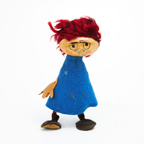ATELIER FAUNI. Moomin figurine, "Misan", wood, fabric and leather ...
