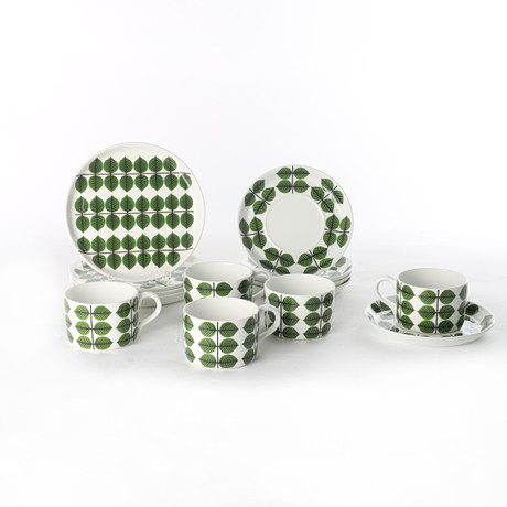 STIG LINDBERG. Tea cups and plates, 9 dlr, Gustavsberg, 1960s, bone ...