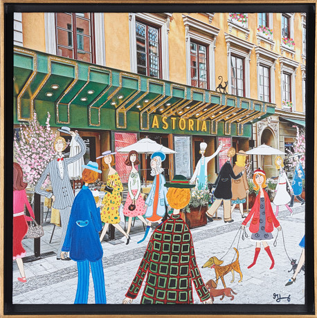 MARIKA LANG. Astoria, blandteknik på duk, monogramsignerad. Konst - Måleri - Auctionet