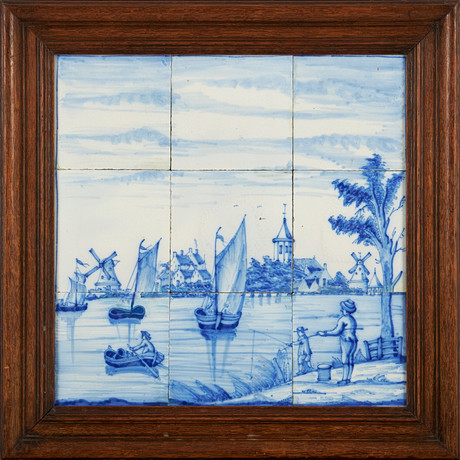 PAINTING, consisting of 9 faience tiles, probably Delft, late 19th ...