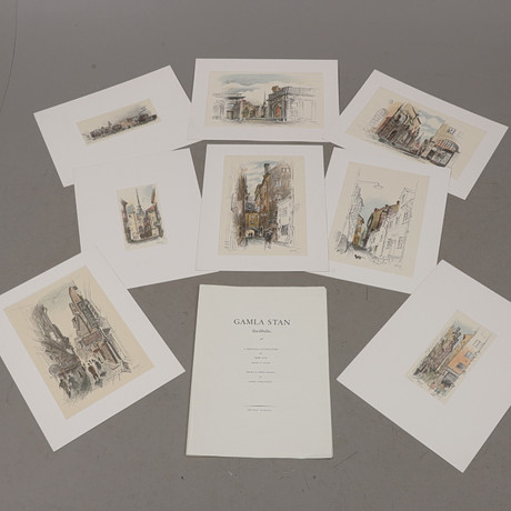 EBBE FOG. Mapp med 8 st litografier, "Gamla Stan", signerade och ...