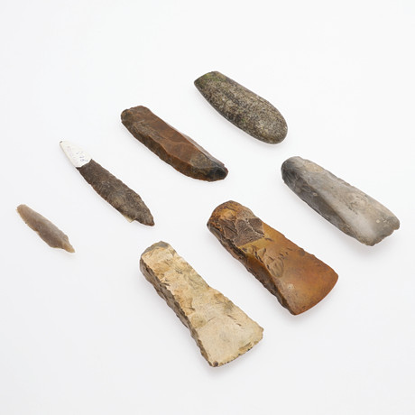 STONE AGE TOOLS, 7 pcs, flint and gray rock, Neolithic (3800-1800 BC ...