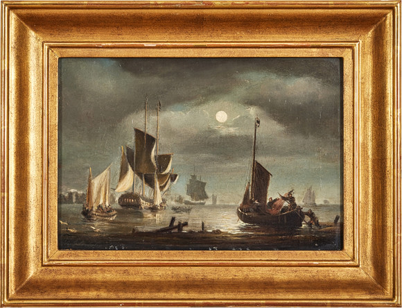 GEORGE WEBSTER (ENGLAND, 1797-1864). Hamnmotiv i månsken. Konst ...