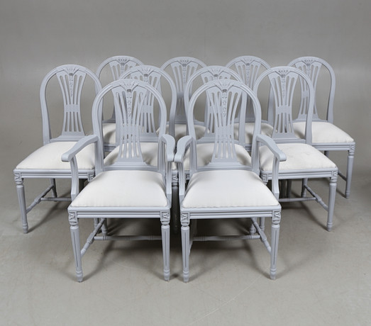 STOLAR, 8 st samt KARMSTOLAR, ett par, "Axet", gustaviansk stil, 1900 ...