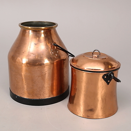 COPPER OBJECTS, 2 pcs, 19th/20th century, milk pail + milk pot. Silver ...