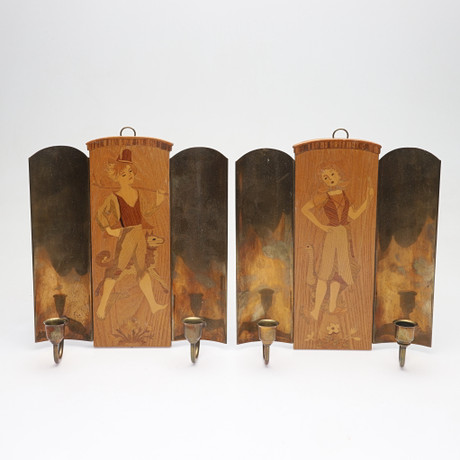 WALL CANDLE STACKS, a pair, Mjölby Intarsia. Lighting & Lamps ...