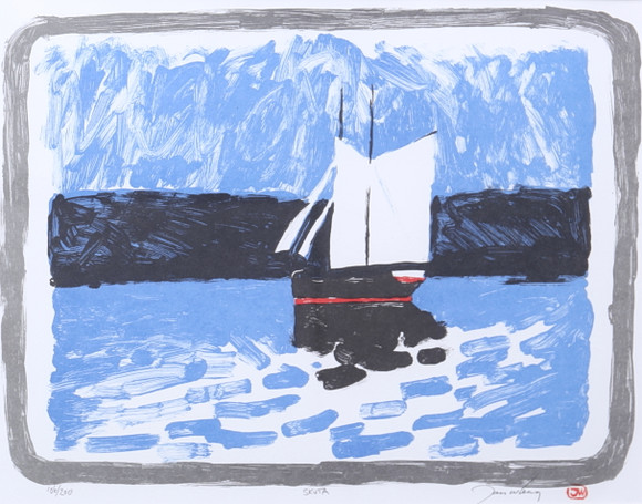 JAN WIBERG. Färglitografi, "Skuta", signerad, numrerad 106/200. Konst ...