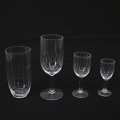 GLASSWARE 40 pieces, etched/polished decor, mid-20th century. Glass ...