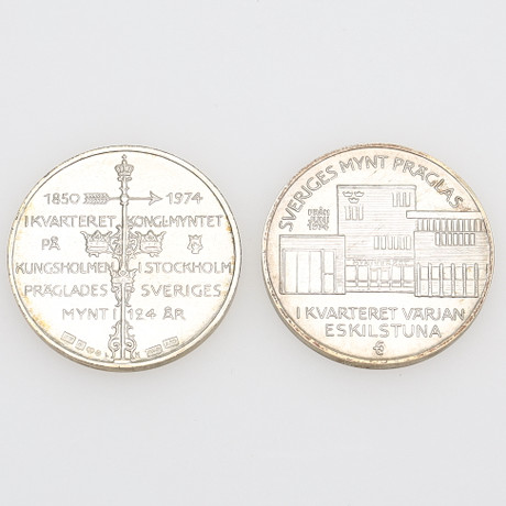 MYNT, Samling, 2 st, "I kvarteret Värjan Eskilstuna", Silver. Mynt ...