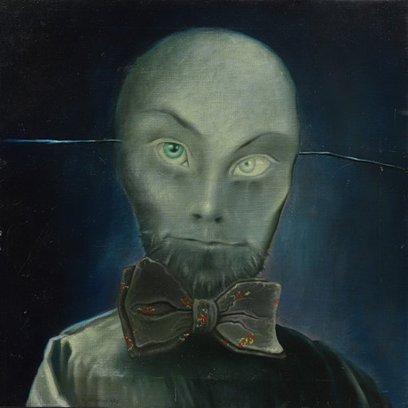 HAWK ALFREDSON. Olja på duk, surrealistisk, man med fluga, signerad ...