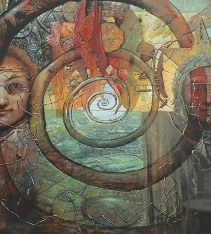 HAWK ALFREDSON. Color lithograph, surreal composition, "spiral ...