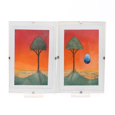 HAWK ALFREDSON. olja på duk, 2 st, surrealistiskt, träd, "Paris ...