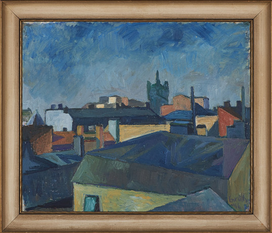 ERIK ENROTH. Hustak, olja på pannå, signerad och daterad -46. Konst ...