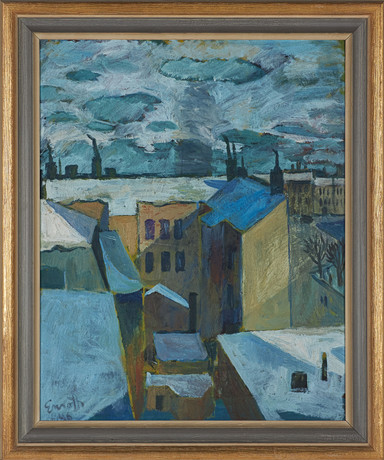 ERIK ENROTH. Stadsmotiv, olja på pannå, signerad och daterad -46. Konst ...