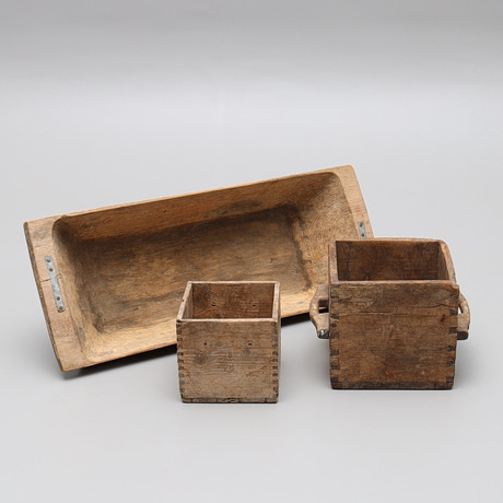 TRAY AND MEASURES, 3 items, commoner, 1900/19th century. Swedish Folk ...