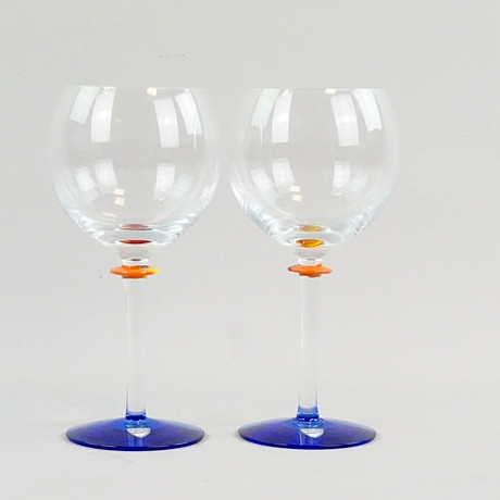 ERIKA LAGERBIELKE. Wine glasses, 2 pcs, "Pepperoni", Orrefors, labeled ...