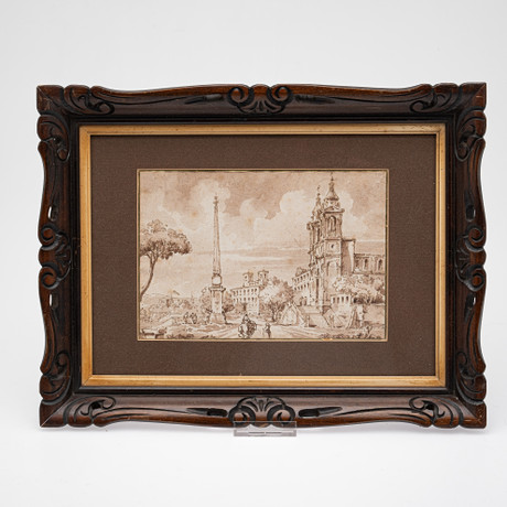 FRANCESCO GUARDI. Drawing / ink drawing, view of the Santissima Trinità ...