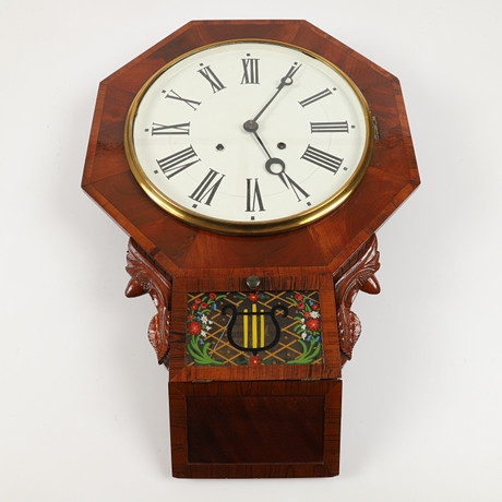 WALL CLOCK, so-called drop clock, mahogany, Waterbury Clock Company ...