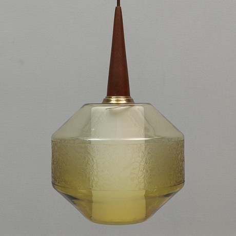 TAKLAMPA, glas & teak, 1950/60-tal. Belysning & Lampor - Taklampor ...