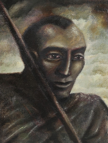 HAWK DUSZEK ALFREDSON. Oil on canvas, "Saint image for unknown religion ...