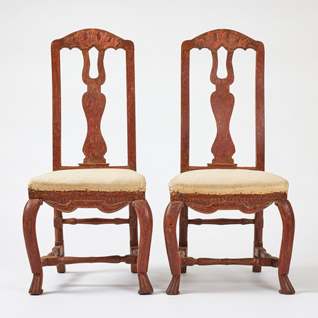 STOLAR, ett par, senbarock, Bergslagen 1700-talets mitt, framtagen ...