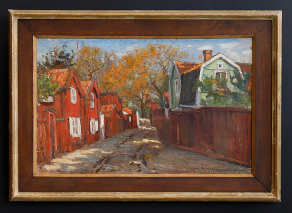 MATHILDE WIGERT-ÖSTERLUND. Stadsbild troligen Uppsala, olja på duk ...