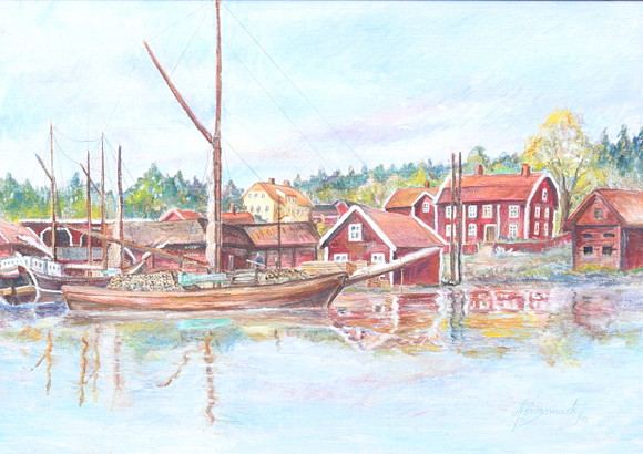 ULF SKOGSMARK. Olja på duk, Figeholms hamn, signerad, daterad 93. Konst ...