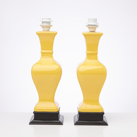 TABLE LAMPS, 1 pair, late 20th century, labeled NK, upper part in ...