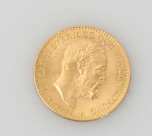 GOLD COIN, SEK 10, Oscar II, Sweden, 1901, 4.4 grams. Coins, Medals ...