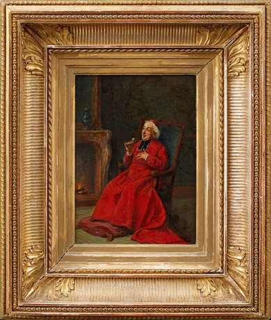 OIDENTIFIERAD KONSTNÄR. Kardinal, olja på träpannå, signerad P. Brunelli. Konst - Måleri - Auctionet