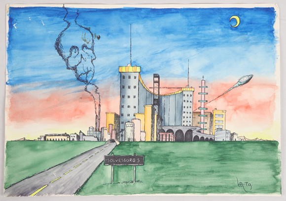 HAWK ALFREDSON. Blandteknik, stadsbild "Sölvesborg 5", signerad ...