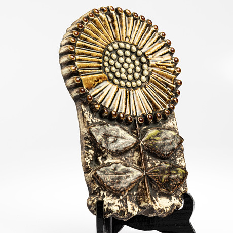 LISA LARSON. Wall plaque, stoneware, "Sunflower", Gustavsberg, signed ...