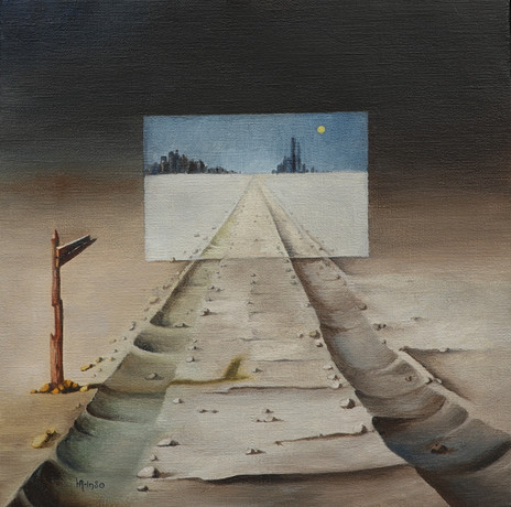 HAWK ALFREDSON. Olja på duk, surrealistisk bildkomposition, signerad ...