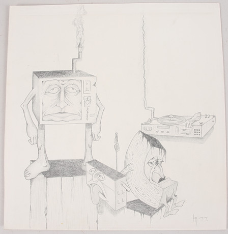 HAWK ALFREDSON. Blyerts, "uttråkade apparater", signerad, daterad -77 ...