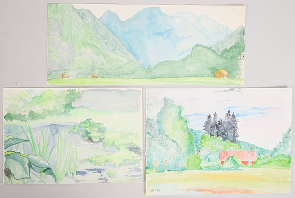 HAWK ALFREDSON. Akvarell, 3 st, naturmotiv, bild 3 har även motiv på ...