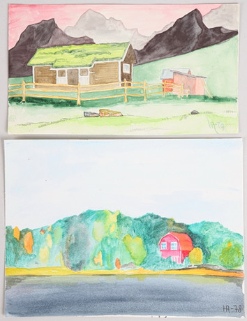 HAWK ALFREDSON. Akvarell, 2 st, hus i natur, signerad, daterad -78 och ...