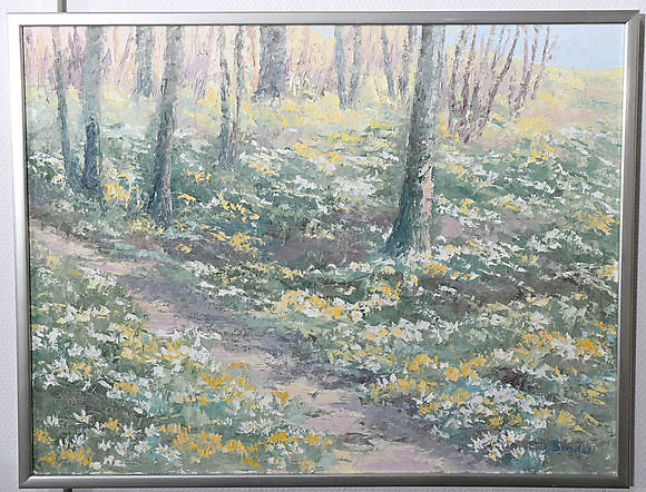 EVY SANDELL. Oil on canvas, Vitsippe Forest, signed. Art - Paintings ...