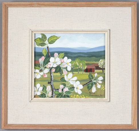 STINA SUNESSON. "Äppelblom i Siljansnäs", gouache, signerad och daterad ...