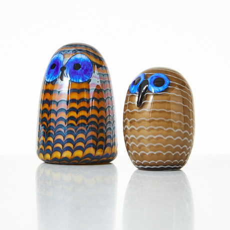 OIVA TOIKKA. FIGURES, 2 pcs., owls, signed O.Toikka iittala. Glass ...