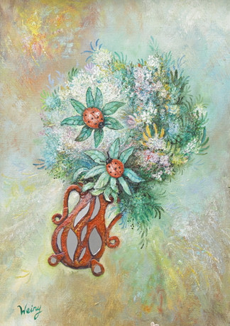 WEINY GRANQVIST. Nyckelpigor i blommor, blandteknik, signerad. Konst ...