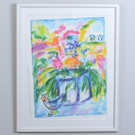 LENA LINDERHOLM. Bird in greenery, color lithograph, signed. Art ...