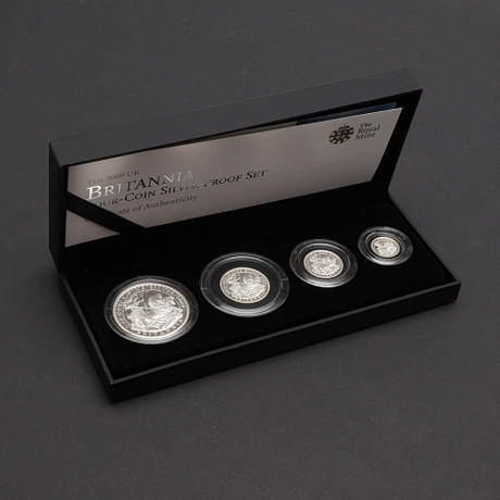 A ROYAL MINT BRITANNIA FOUR COIN SILVER PROOF SET, 2009. Coins, Medals ...