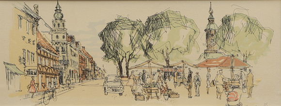 BERNHARD HANDELL. Färglitografi, stadsmotiv, signerad, numrerad 3/200 ...