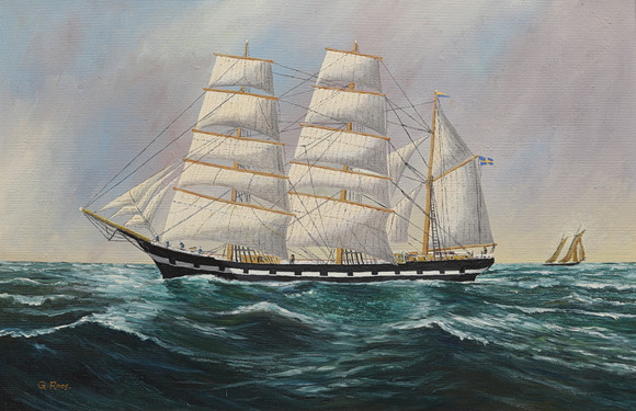 GUNNAR ROOS. Öl auf Platte, „Barkship Medora“, signiert. Kunst ...