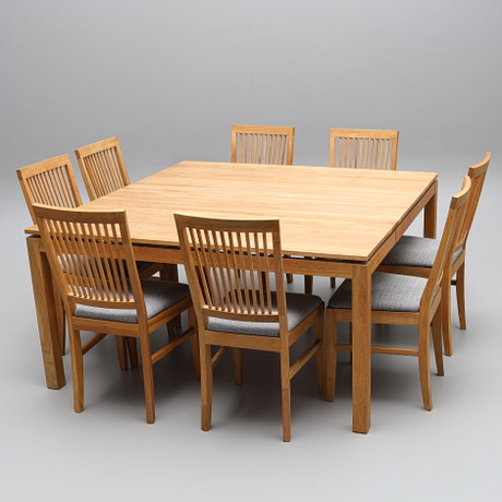 MATBORD MED 8 STOLAR, 10 delar, oljad ek, 1990-tal. Möbler ...