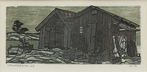 SVENOLOV EHRÉN. The fishing huts, lithograph, signed and dated -65. Art ...