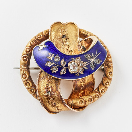 BROOCH, 56 zolotnik/14k gold, Russia late 19th century, blue enamel ...
