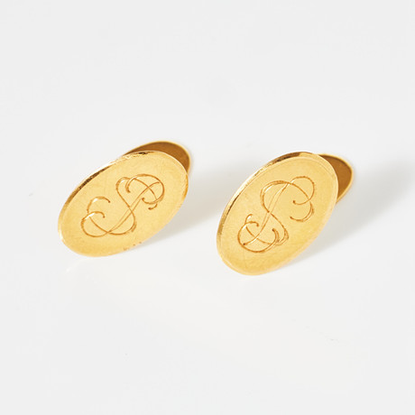 MANSCHETTKNAPPAR, 1 par, 18 k guld, ovala manschettbrickor med ...