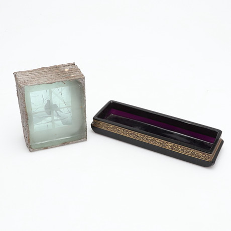 MOSER CZECH GLASS DISH & SIGNED CONTEMPORARY GLASS SCULPTURE. Glass ...