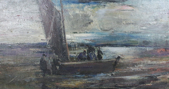 HESS, oil on panel ''Boats before the exit''. Art - Paintings - Auctionet